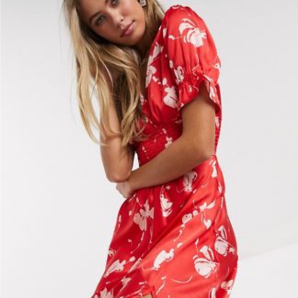 ASOS | Dresses | Influence Red Silky Maxi With Floral Print From Asos ...